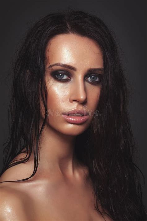 Wet Beauty Portrait Stock Image Image Of Makeup Adult 195570575