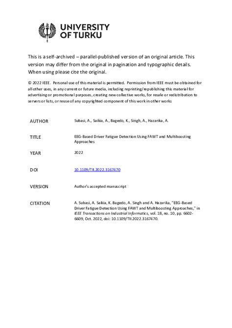pdf eeg based driver fatigue detection using fawt and multiboosting