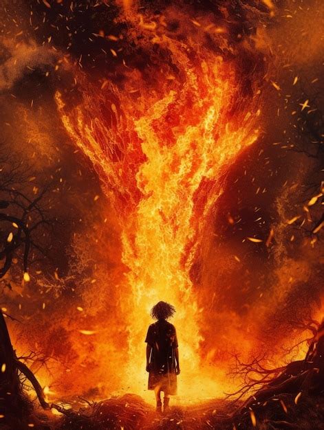Premium AI Image Arafed Image Of A Person Standing In Front Of A Fire