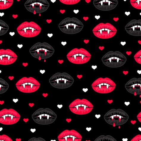 Premium Vector Lips With Long Vampire Fangs Halloween Seamless