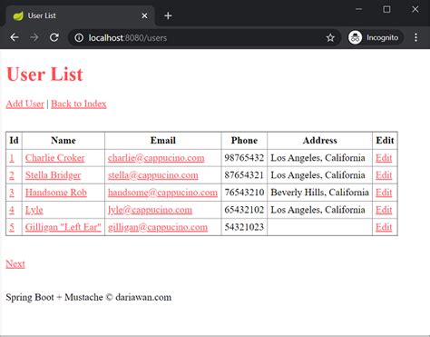 Spring Boot Mustache CRUD Example Dariawan