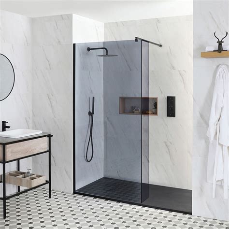 Milano Nero Luna Smoked Glass Walk In Shower Enclosure With Slate