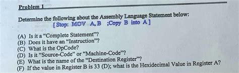 Solved Determine The Following About The Assembly Language Statement