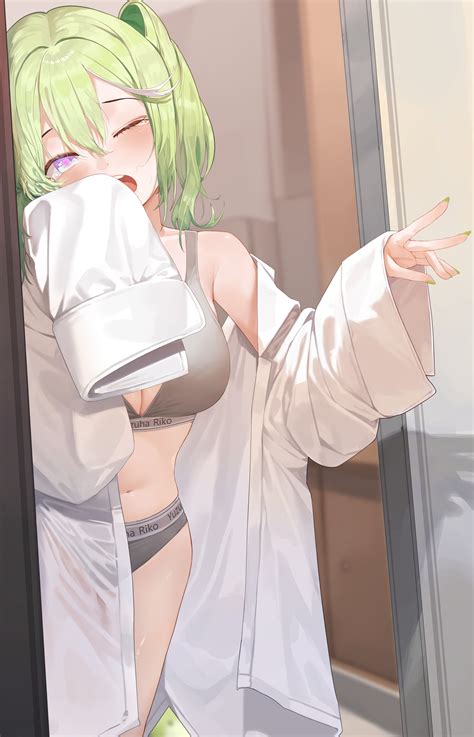 Reachisang Yuzuha Riko Stellive Absurdres Highres Girl Breasts Green Hair Large Breasts