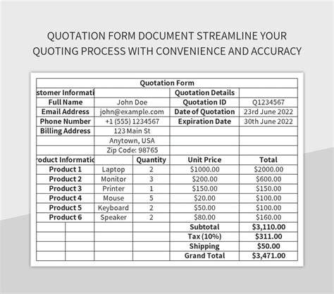 Free Streamlined Quoting Process Templates For Google Sheets And Microsoft Excel Slidesdocs