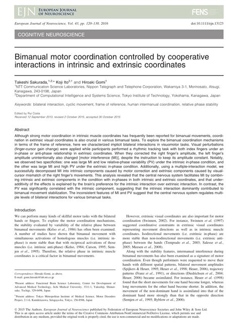 Pdf Bimanual Motor Coordination Controlled By Cooperative Interactions In Intrinsic And