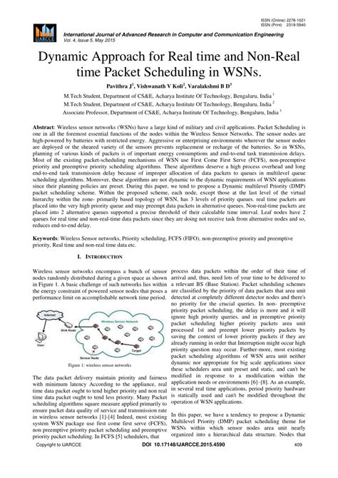 Pdf Dynamic Approach For Real Time And Non Real Time Packet Scheduling In Wsns