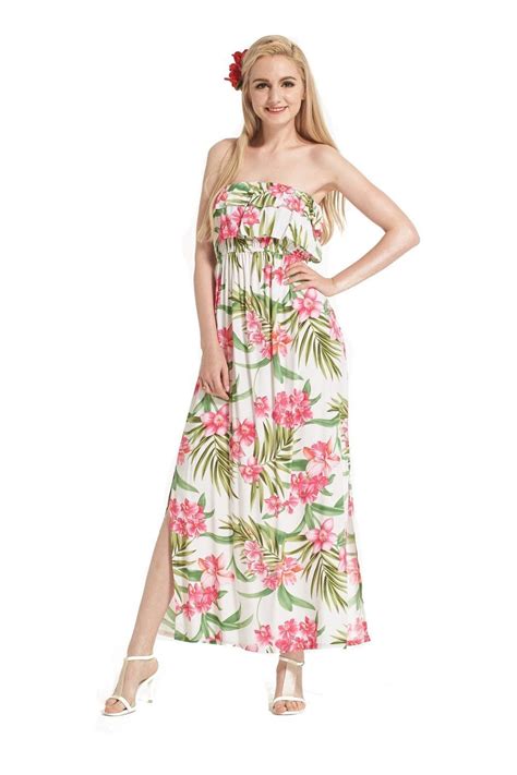 Made In Hawaii Womens Hawaiian Luau Off Shoulder Dress Ruffle White