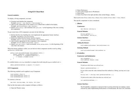 Pdf Swing Gui Cheat Sheet Laboratorio Ss Oo [sistemas Laurel