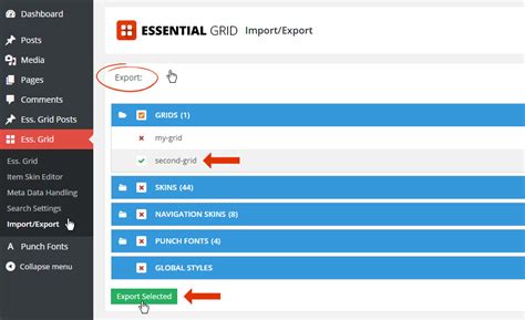 Import Export Essential Grid Wordpress Gallery Plugin