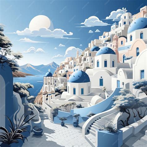 Premium Vector Minimal Vector Santorini Blue Domes On White Background