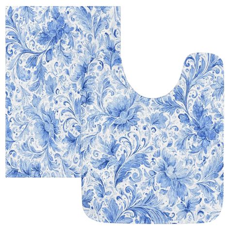 2 Piece Bath Mat Set With U Shaped Toilet Mat And Rectangle Bath Rugs