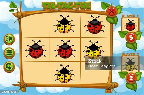 Interface Tictactoe Game Ui With Playerscolored Ladybugs Board Logic Game Ui Vector Strategy