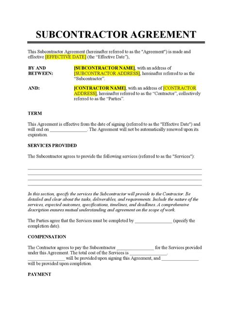 Free Subcontractor Agreement Template Pdf And Word