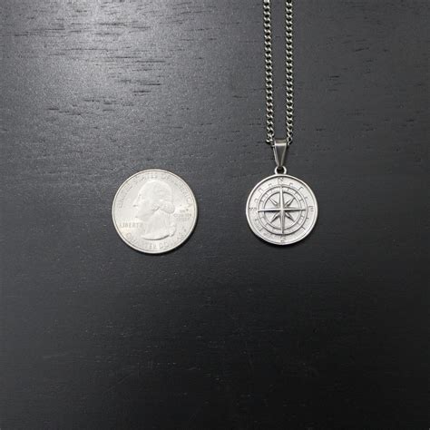Silver Compass Pendant Chain Necklace Stainless Steel Nautical Etsy
