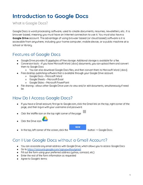 Google Docs Notes Introduction To Google Docs What Is Google Docs Google Docs Is Word