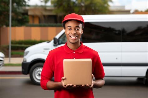 Premium Ai Image Delivery Man With Parcel Box Over Truck On Street
