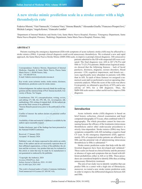Pdf A New Stroke Mimic Prediction Scale In A Stroke Center With A