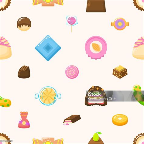 シームレスなパターン抽象的エレメントさまざまなお菓子食品ロリポップキャンディーベクター画像デザインスタイル背景イラストテクスチャプリント
