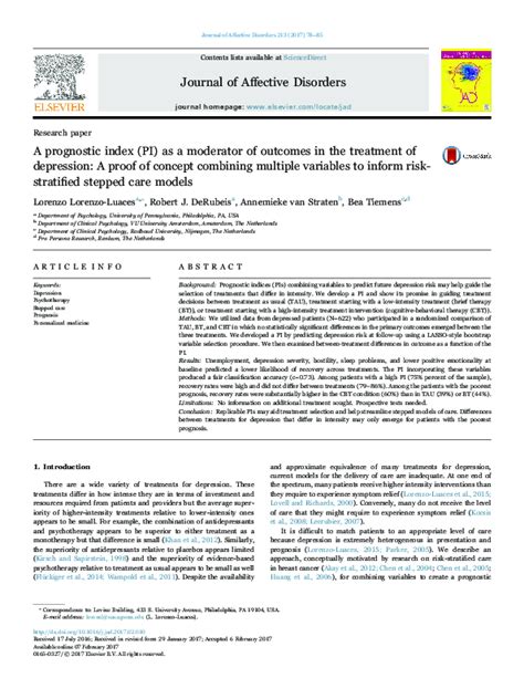 Pdf A Prognostic Index Pi As A Moderator Of Outcomes In The