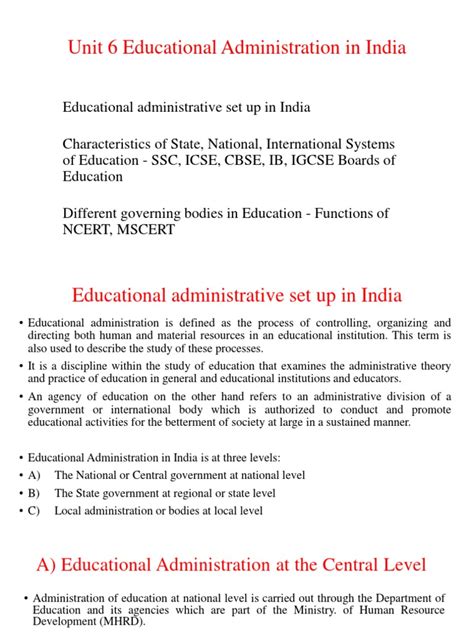 Unit 6 Educational Administration In India Pdf Teachers Schools