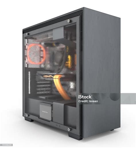 흰색 배경 3d 렌더링에 빨간색 조명 효과와 수냉식 냉각 시스템으로 컴퓨터 폐쇄 투명 커버 0명에 대한 스톡 사진 및 기타 이미지 0명 Cpu Hd 포맷 Istock