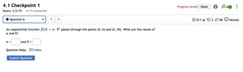 Solved An Exponential Function F X A⋅bx Passes Through The