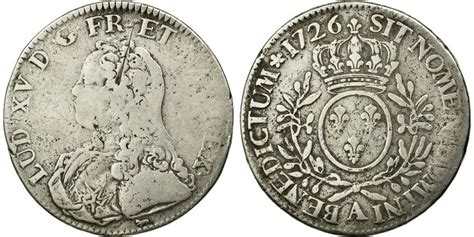 Coin France Louis XV Écu aux branches d olivier Ecu 1726 Paris