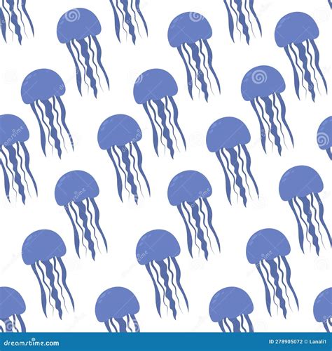 Blue Medusa Seamless Pattern Endless Ornament Of Marine Invertebrates