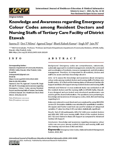 A Is Emergency Code Pdf Health Sciences Medical Emergencies