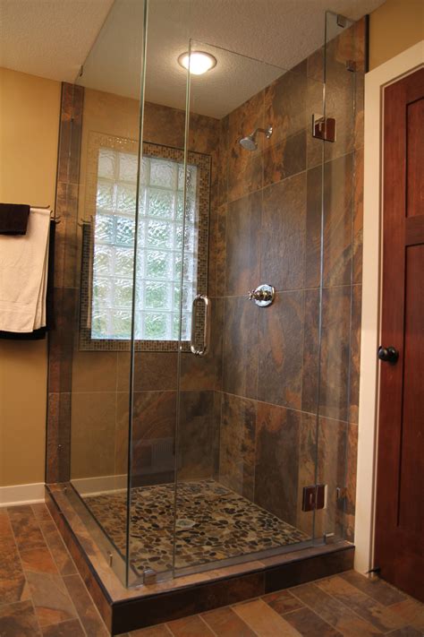 Custom Shower 3 8 Glass Pebble Tile Floor Porcelain Tile With Slate