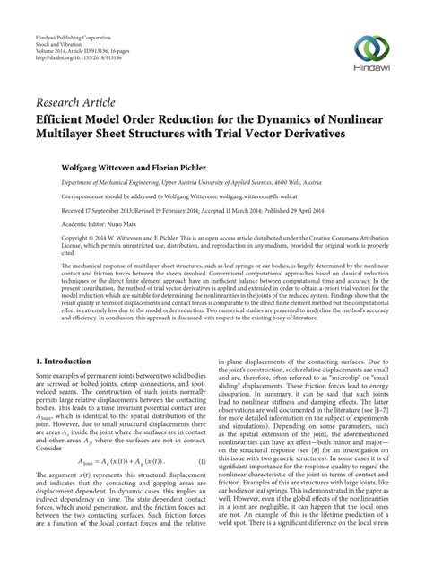 Pdf Efficient Model Order Reduction For The Dynamics Of Nonlinear