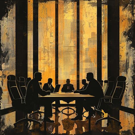 Group Of Business People Meeting In A Room At Sunset Vector
