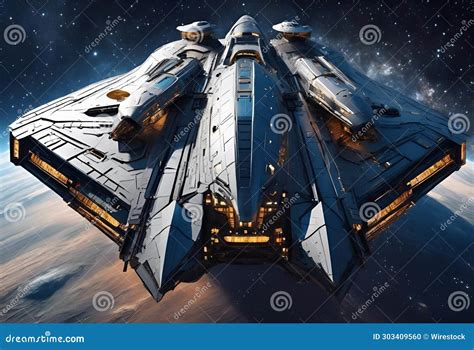 Ai Generated Illustration Of A Spacecraft In Outer Space Featuring Two