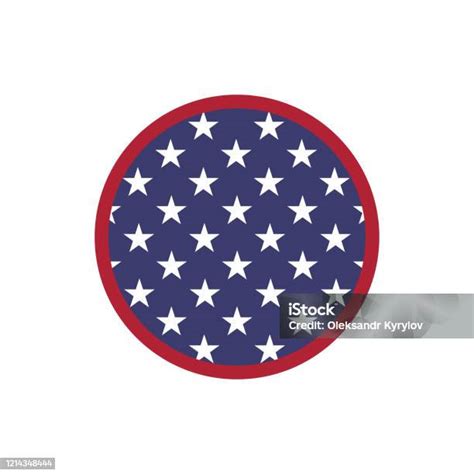 둥근 프레임 미국 국기 양식에 일치시키는 미국 라운드 애국 배지 빨간색 Stipes와 50 별 흰색 배경에 격리된 스톡 벡터