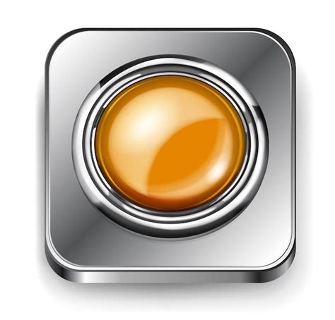 premium vector 现实的大黄色塑料按 与闪亮的金属边界和方形金属底座与圆形的角落与白色背景的阴影
