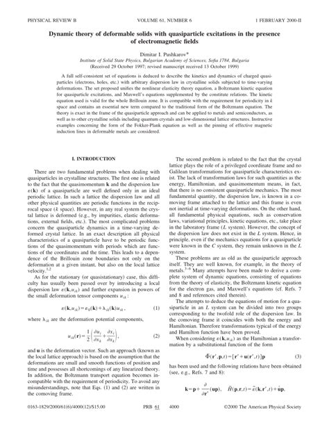 Pdf Dynamic Theory Of Deformable Solids With Quasiparticle Excitations In The Presence Of