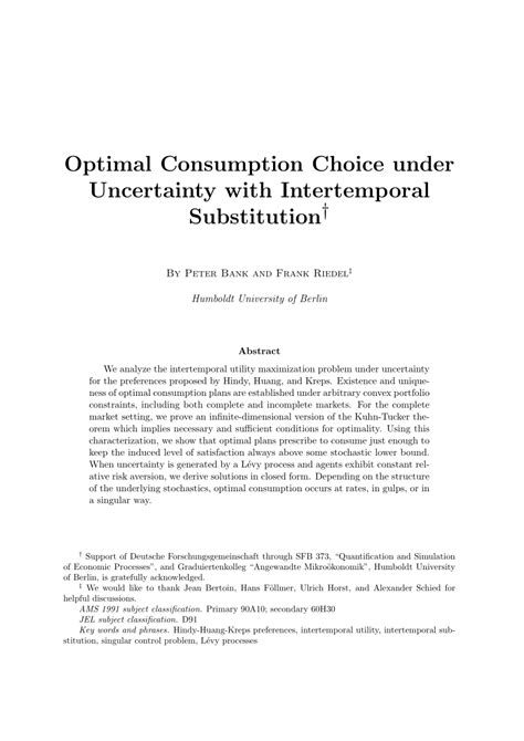 Pdf Optimal Consumption Choice Under Uncertainty With Intertemporal