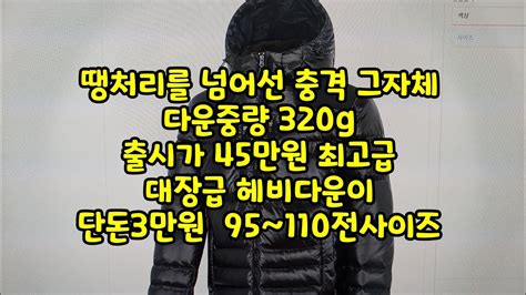 땡처리를 넘어선 충격 그자체 다운중량 320g 출시가 45만원 최고급 대장급 헤비다운이 단돈3만원 95~110전사이즈 Youtube
