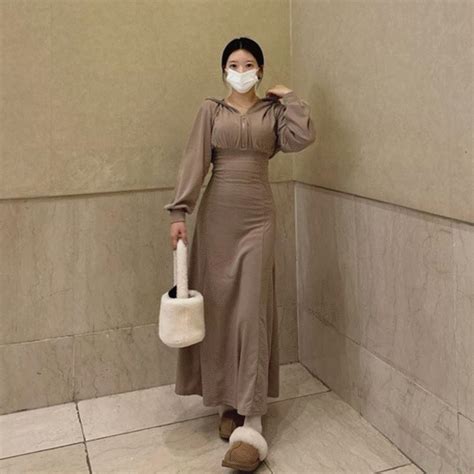 핏보장 따뜻 개미허리 핏 예술 기모 코르셋 후드 원피스 color 에이블리