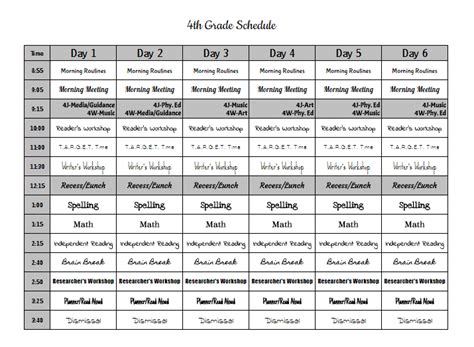 4th Grade Schedule Willow River Elementary 4th Grade