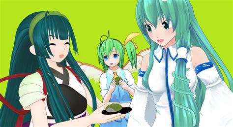 早苗と大妖精とずん子（第3回みどりの静画博） 泥船艦隊mmd さんのイラスト ニコニコ静画 イラスト