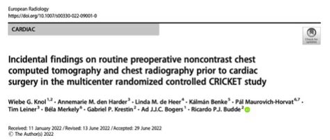 European Radiology：心脏手术前常规ct扫描和胸片中的偶然发现