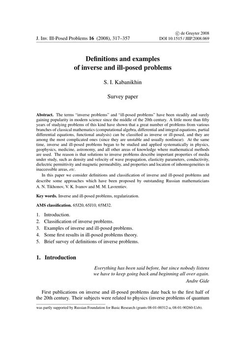 Pdf Definitions And Examples Of Inverse And Ill Posed Problems
