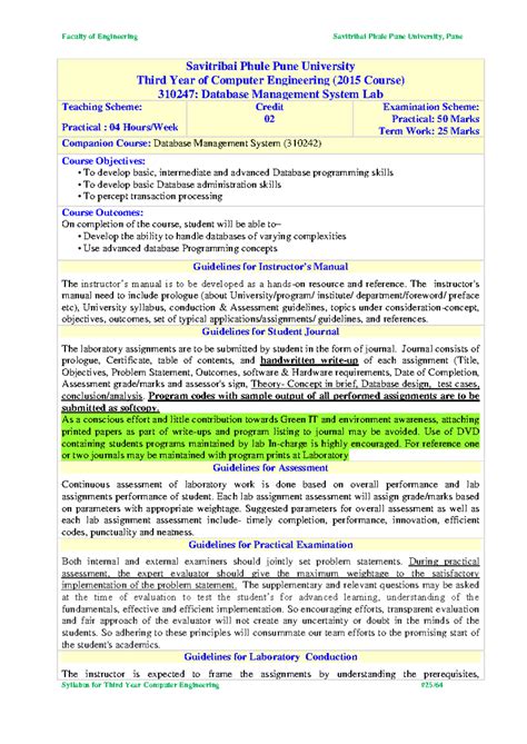 Dbms Lab Best Notes Faculty Of Engineering Savitribai Phule Pune