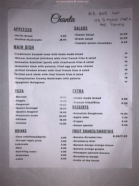 Online Menu Of Chanta Restaurant Tampa Florida 33606 Zmenu