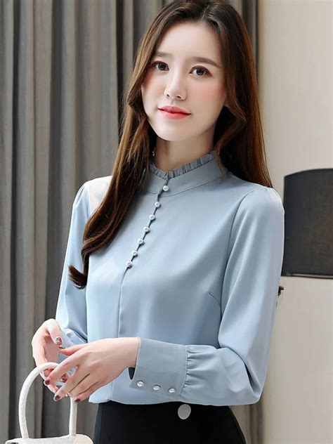 여성용 2022 블라우스 긴 소매 스탠드 칼라 블라우스 셔츠 여성 상의 블라우스 여성 블라우스 여성 블라우스 G264