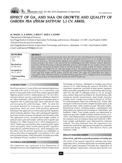 Pdf Effect Of Ga3 And Naa On Growth And Quality Of Garden Pea Pisum Sativum L Cv Arkel