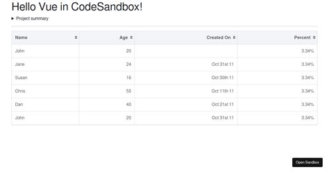 Vue Table Filter Codesandbox