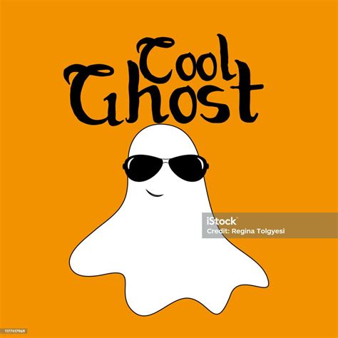시원한 유령 할로윈 텍스트 선글라스와 귀여운 유령 오렌지 색상 Backgound에 0명에 대한 스톡 벡터 아트 및 기타 이미지 0명 10월 가을 Istock